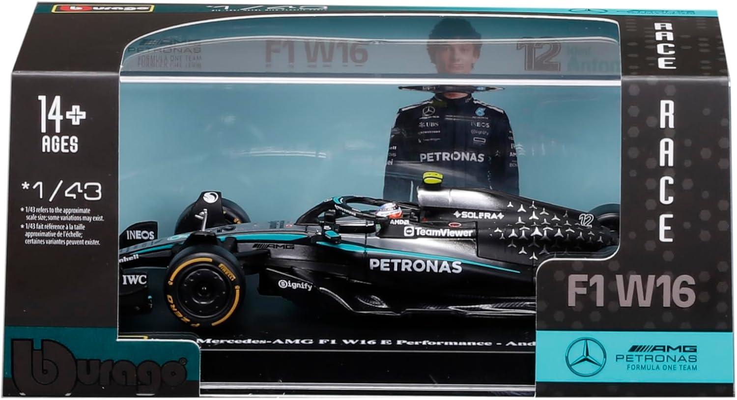 18-38238A Bburago F1 Mercedes-AMG W16 #12 Andrea Kimi Antonelli con ca ...